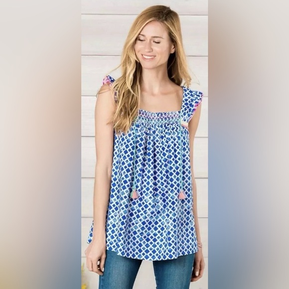 Matilda Jane | Tops | Matilda Jane Blue Smocked Tie Front Tank Top ...